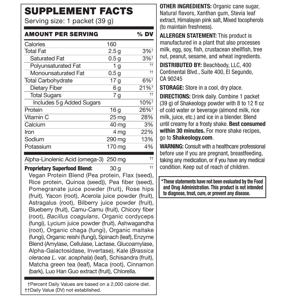 Vegan Vanilla Shakeology Nutrition Label | Besto Blog